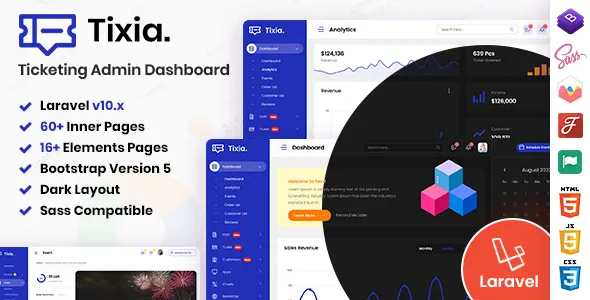 Tixia - Ticketing Admin Dashboard Laravel Bootstrap Template | TemplateLelo